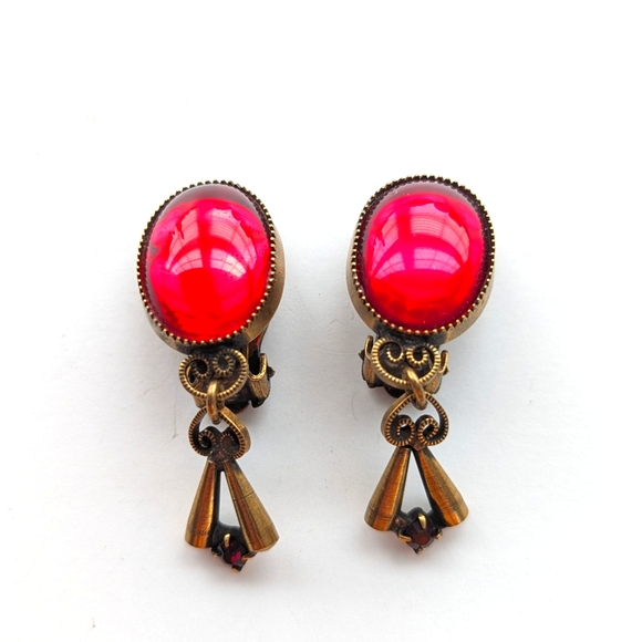 Unbranded | Jewelry | Vintage Ruby Red Cabochon Bronze Dangle ...
